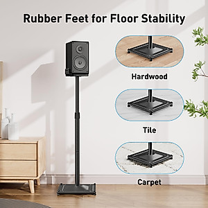 PERLESMITH Universal Speaker Stands for Surround Sound, Holds up to 11LBS, Floor Speaker Stand Height Adjustable Extend 33.3” to 45.1” for Satellite Speakers & Bookshelf Speakers -1 Pair PSSS2 Black