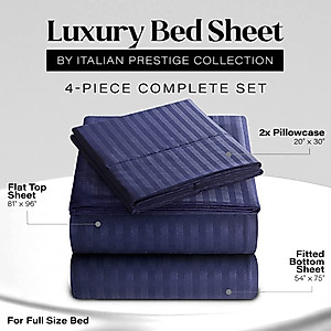 Elaine Karen Full Sheet Set - 4-Piece Striped Full Size Bed Sheets - Soft & Cooling Deep Pocket Full Bed Sheet Set - Wrinkle-Free Microfiber Bedding with 1 Fitted Sheet, 1 Flat Sheet, 2 Pillowcases