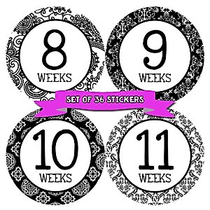 Months In Motion Pregnancy Weekly Belly Growth Stickers - Week to Week Pregnant Expecting Photo Prop - Maternity Keepsake - Baby Bump - Large Set of 36 Weekly Photo Sticker