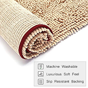 NJSBYL Pet Rugs Mats for Dog Cat Bathroom Door Rugs Shaggy Chenille Pet Area Rugs Petbed Ultra Soft Water Absorbent Machine Washable Dry (26 X 36 Inches, Khaki with Bone Print)