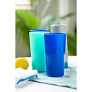 Klickpick Home 28 Ounce - 12 Piece Premium Quality Plastic Beverage Tumblers Reusable Cups Dishwasher Safe BPAFree In 4 Coastal Colours