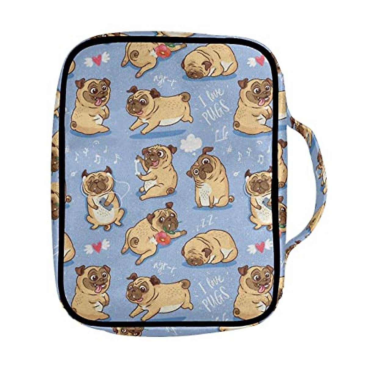 Dreaweet Pug Dog Cartoon Bible Covers for Women Men Bible Case Personalized Design Girls Crossbody Backpack Bag Purse Shoulder Bag Teens Gifts for Birthbay Christmas Valentine's Day