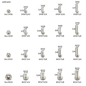 ZERO HOME 320pcs #2-56#4-40#6-32#8-32 UNC Stainless Steel Phillips Pan Head Machine Screws Nuts Assortment Kit
