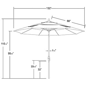 California Umbrella 11' Rd. Fiberglass Rib Patio Umbrella, Crank Lift, Collar Tilt, Bronze Pole, Beige (GSCUF118117-SA22-DWV)