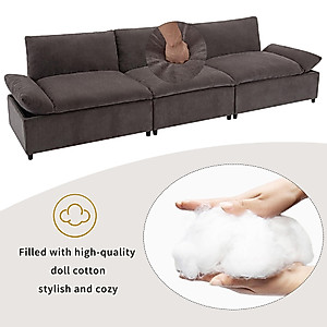 Merax 119.5" Upholstered 3 Seater Sofa, Comfy Cloud Couch with 2 Storage Units, Modern Deep Seat for Living Room Bedroom Apartment, Gray