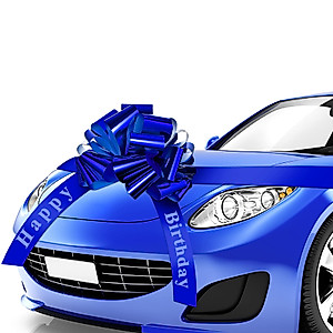 Happy Birthday Car Bow Big Car Ribbon Bow Large Gift Wrapping Bow Giant Bow for Car Decorative Huge Pull Bow for Christmas Party Birthday Car Decoration (Royal Blue,20 Inches)