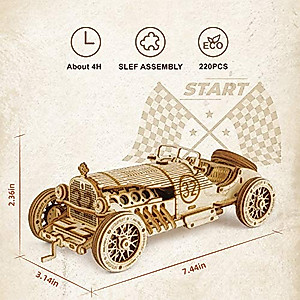 ROBOTIME Model Car Kits - Wooden 3D Puzzles - Model Cars to Build for Adults 1:16 Scale Model Grand Prix Car
