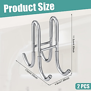 PEUTIER 2pcs Shower Glass Door Hooks, 304 Stainless Steel Over Shower Door Hooks Double Sided Usable Shower Towel Hooks Drilling-Free Towels Hanger for Bathroom (Silver)