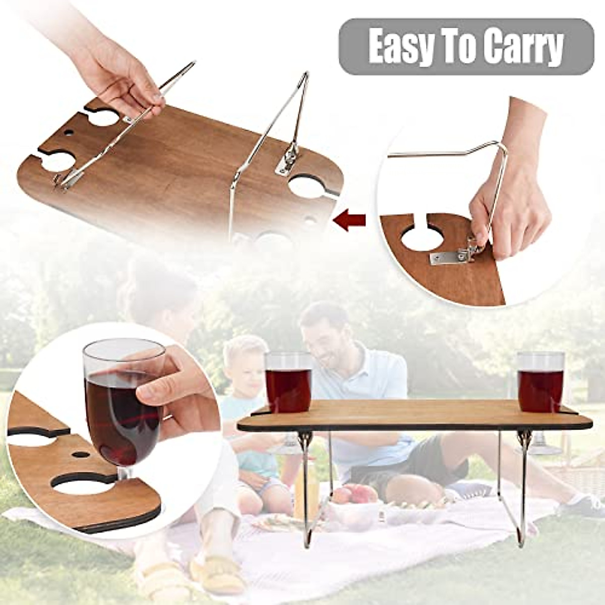 Picnic Basket Set for 2, Handmade Woodchip Basket with Wine Table & 2 Wooden Handles, Cutlery Service Kit, Best Gift for Couple, Valentine's Day,Christmas, Birthday, Wedding, Outdoor, Camping. 2P-Grey