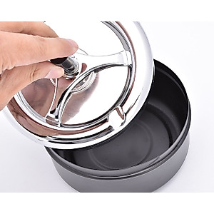 Round Push Down Ashtray with Spinning Tray Metal Cigarette Ash Tray Large 5.2 Inches Home Ashtray for Outside Patio - Black