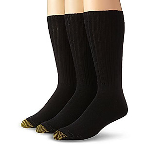 GOLDTOE Men's Cotton Fluffies Crew Socks, Black (3-Pairs), Large