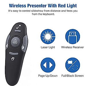 2.4 GHz USB Wireless Presenter Remote Control Laser Pointer Pen Red RF PowerPoint Presentation Clicker PPT Controller for Meeting Teaching Speech (Plug and Play)