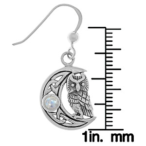 Jewelry Trends Sterling Silver Celtic Knot Crescent Moon Owl Dangle Earrings with Moonstone