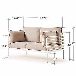 ZINUS Ellen White Metal Loveseat, Steel Framework with Upholstered Cushions, Easy Assembly