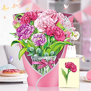 Airpark Pop Up Flower Cards, Beloved Carnation, 12inch Forever Flower Bouquet 3D Popup Greeting Cards with Note Card & Envelope for Birthday, Thank You Cards for Her Lover Friends