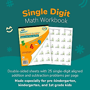 Channie’s One Page A Day Single Digit Addition & Subtraction Workbook for Pre-Kindergarten - 1st Grade Elementary School Students, Single Digit Math Practice, 50 Pages
