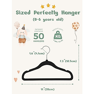 HOUSE DAY Velvet Baby Hangers 50 Pack, Premium Children's Hangers for Baby, Infant & Toddler Clothes, Durable Non Slip Baby Felt Hangers Black, 11 Inch Baby Hangers for Closet, Ideal for Everyday Use