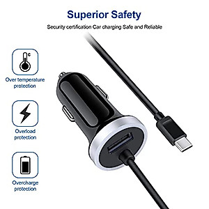USB C Car Phone Charger, 3.4A Fast Charging Car Adapter with 3FT Type C Cable for Samsung Galaxy S23 Ultra/S23+/S22 Ultra/S21FE/A23/A14/A53/A13/A12/A11/A03S/S21Plus/S20/A32/A52/A51/A71/A20/A50/S10