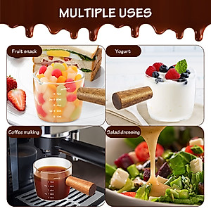 Catcan 2 Packs Single Spout Espresso Shot Glass, 75ML Single Spout Espresso Measuring Cup with Wood Handle, Espresso Glass Carafe Shot Glass Mini Milk Glass Cup for Barista Coffee Carafe Milk