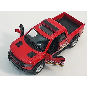 KiNSMART 🚨 2013 Ford F-150 SVT Raptor Supercrew Fire Rescue Edition 1:46 Scale 5inch Die Cast Metal Model Toy Rescue Fire Trucks