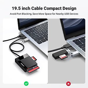 UGREEN SD Card Reader USB 3.0 Card Hub Adapter 5Gbps Read 4 Cards Simultaneously CF, CFI, TF, SDXC, SDHC, SD, MMC, Micro SDXC, Micro SD, Micro SDHC, MS, UHS-I (Black)