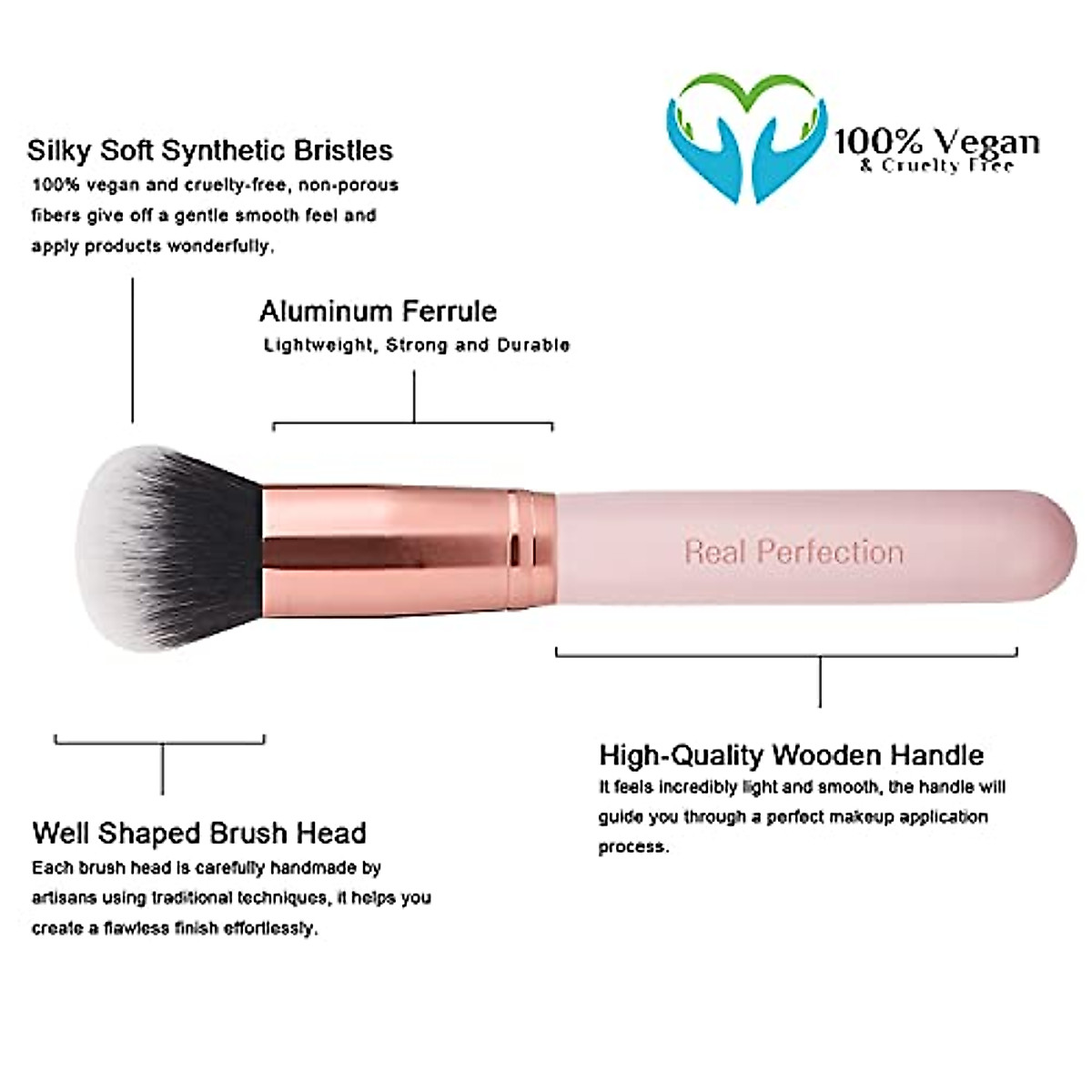 Real Perfection Makeup Brushes 16pcs Makeup Brushes Set with 1 Eyebrow Razor Premium Synthetic Foundation Brushes Blending Face Powder Eye Shadow Concealer Make Up Brushes Tool Kit