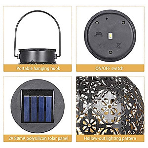 2 Pack Solar Lanterns Outdoor Waterproof, Outdoor Hanging Solar Lanterns Warm White Garden Lanterns Patio Halloween Decor for Garden Landscape Decoration (Flower 2 Pack)