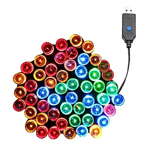 XUNATA Waterproof String Lights Outdoor, 50 LEDs 33ft Starry USB Powered 8 Modes Setting Light, for Indoor Outdoor Wall Decoration Wedding Party Home Garden(Multi-Color)