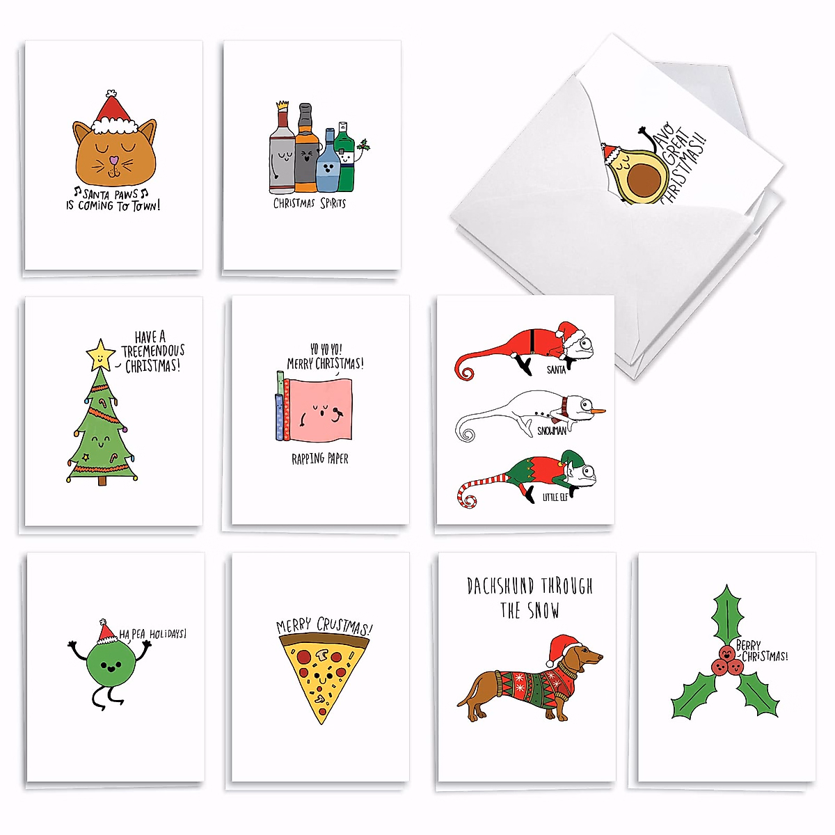The Best Card Company - 20 Christmas Thank You Cards Boxed (10 Designs, 2 Each) - Assorted Gratitude Cards (4 x 5.12 Inch) - Fun Christmas Puns AM5079XTG-B2x10