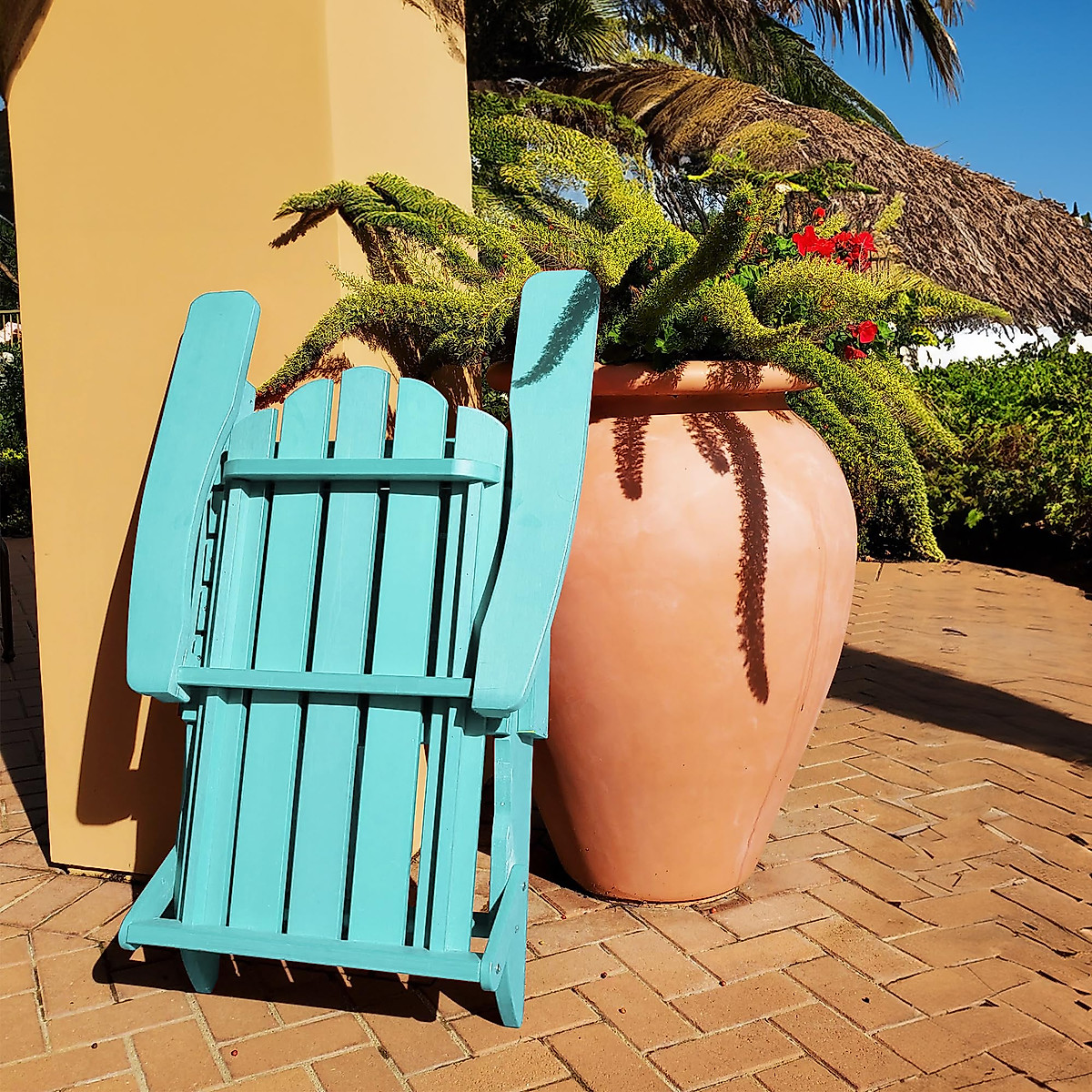 PolyTEAK Folding Adirondack Chair, Premium Weather Resistant Poly Lumber, Outdoor Patio Furniture, Up to 300 lbs, Plastic Adirondack Chairs for Patio Garden Fire Pit (Classic, Blue)