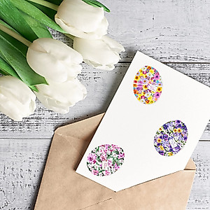 Whaline 500Pcs Easter Stickers Easter Floral Egg Shape Label Stickers Colorful Flower Pattern Decals Self-Adhesive Envelope Sealing Stickers for Spring Easter Holiday Scrapbooking Cards Gift Supplies