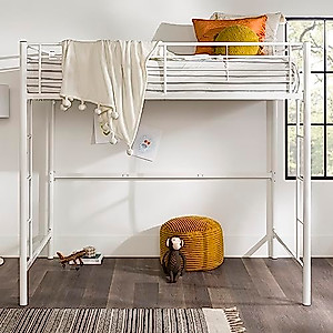 Walker Edison Timothee Urban Industrial Metal Double over Loft Bunk Bed, Full Double, White