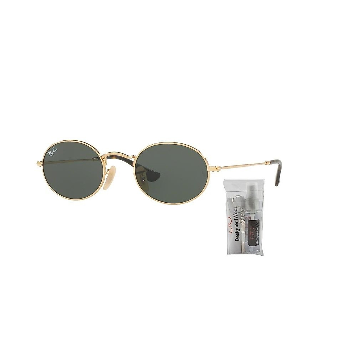 Ray-Ban RB3547N OVAL 001 51M Gold/Green Sunglasses For Men For Women + BUNDLE with Designer iWear Eyewear Kit