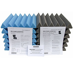 Pro Studio Acoustics - Blue/Charcoal - 12"x12"x2" Acoustic Wedge Foam Absorption Soundproofing Tiles - 12 Pack