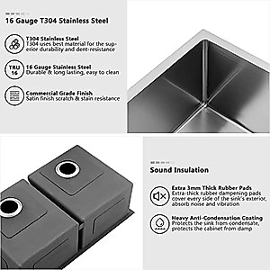 33 Undermount Kitchen Sink Double Bowl -VASOYO 33x19 Undermount Stainless Steel Kitchen Sink 16 Gauge Deep 50/50 Undermount Double Bowl Kitchen Sink with Cutting Board