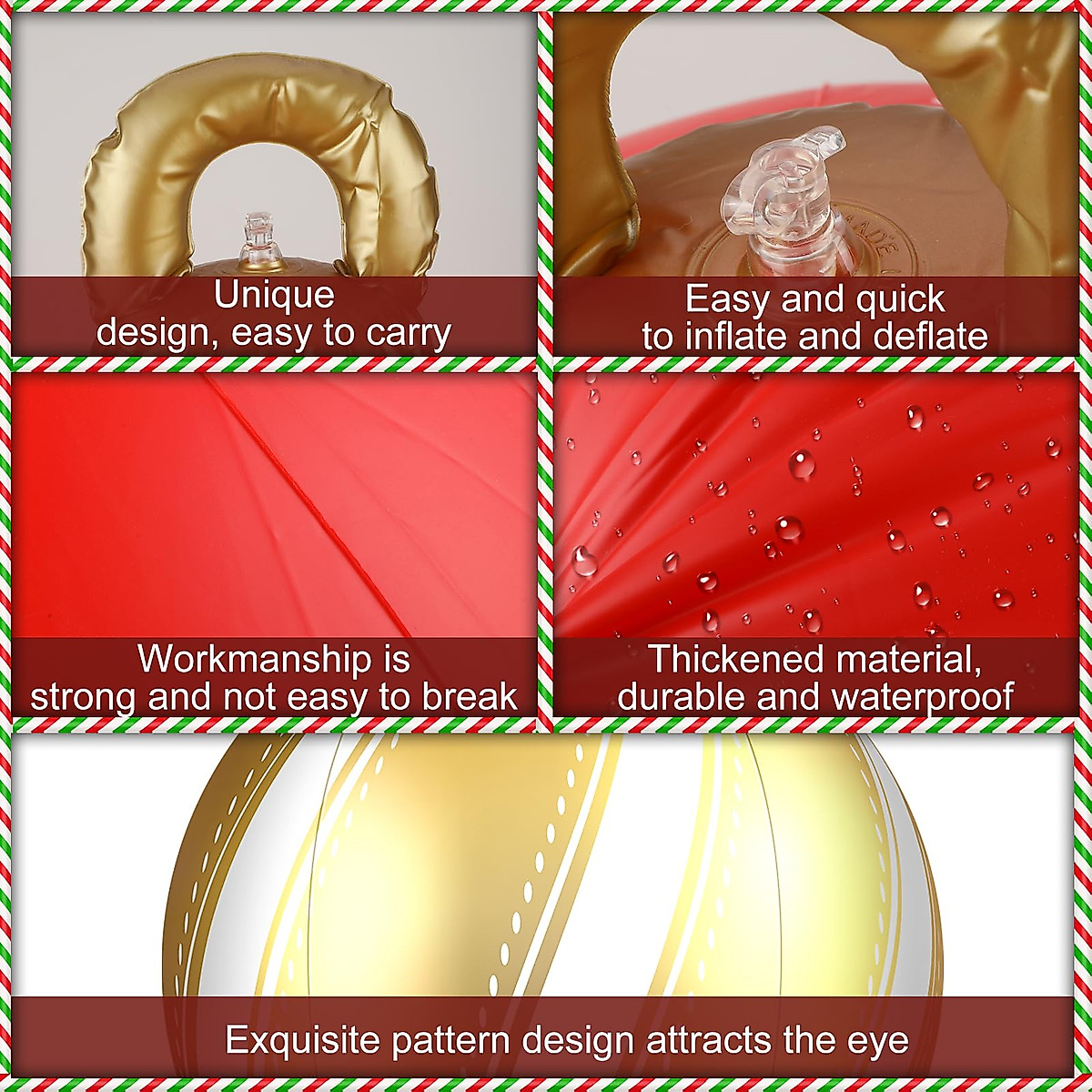 Jetec 4 Pcs 32 Inch Giant Christmas Ball Ornaments - Outdoor Inflatable PVC Decorated Yard Decorations (Stylish)