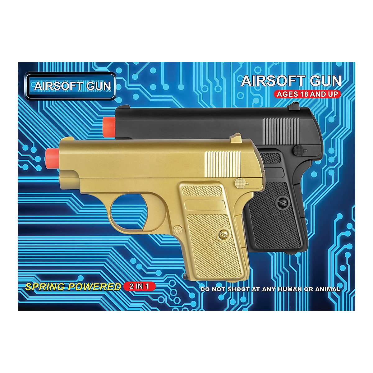 Lightweight Pocket Dual Airsoft Spring Pistols Gold & Black for Cosplay James Bond Costume, Spring Pistol Gun Toy for Youth, Great Started kit for Beginner