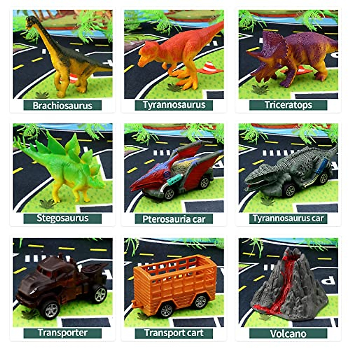 Deejoy Toy Truck, Dinosaur Transport Car with Dinosaur Toys, Dinosaur Pull Back car, Play mat, Dinosaur Identification Cards, Dinosaur Playset Birthday Gift for Kids Boys Grils 3 4 5 6 7