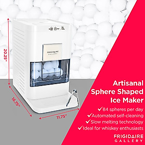 Frigidaire, Countertop Artisanal Sphere Ice Machine, Transparent Window, Gourmet Ice Maker, 84 Sphere per Day Capacity, Auto Self Cleaning Ice Making Machine - 16.75"D x 11.75"W x 20.25"H (White)