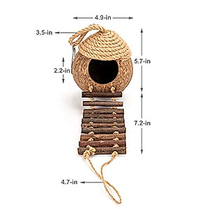 andwe Coconut Bird Nest Hut with Ladder for Parrots Parakeet Conures Cockatiel - Small Animals House Pet Cage Habitats Decor