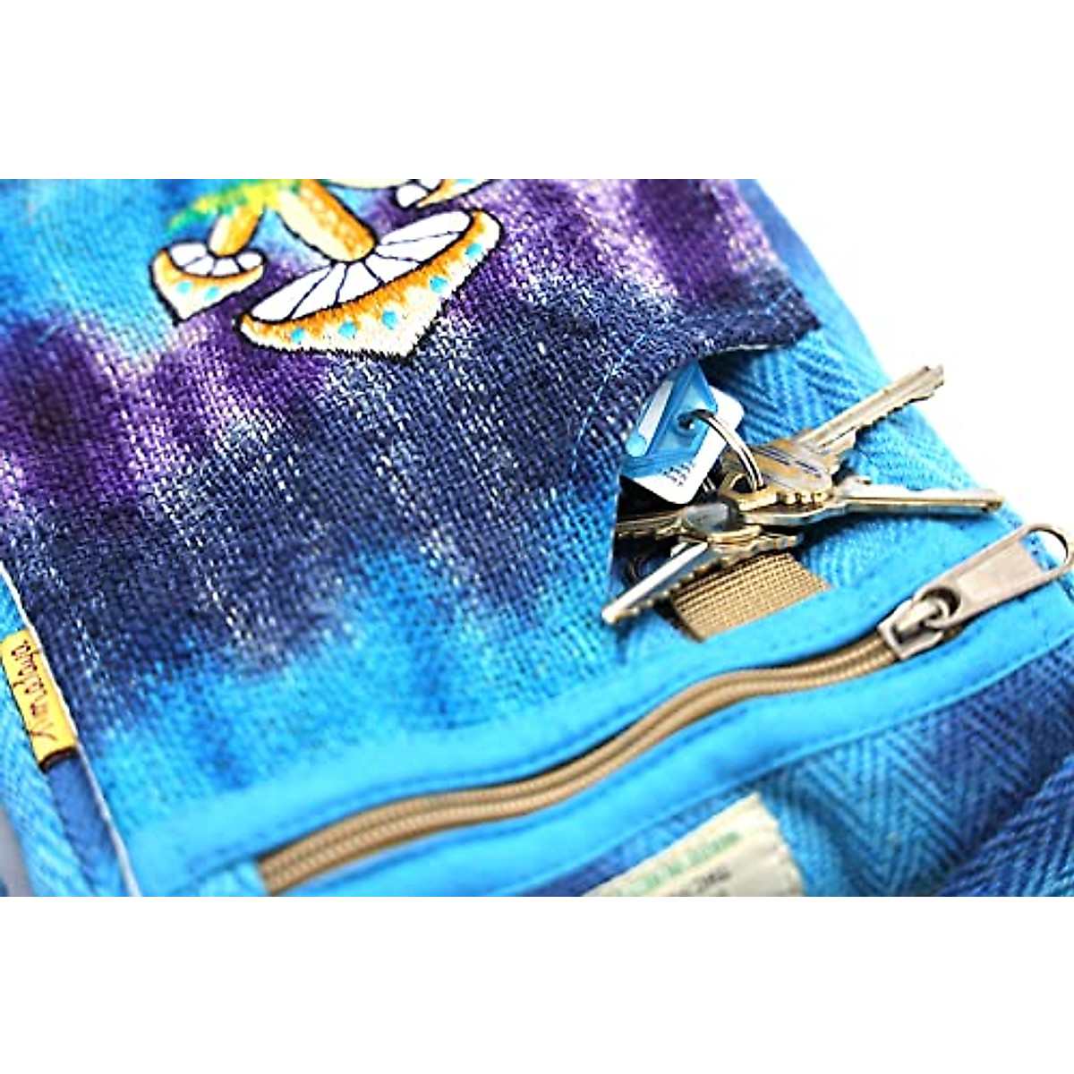 Himalaya Handmade Unique design Mushroom Embroidery Hemp Hobo Passport crossbody bag Festival Travel 100% Himalaya FAIR TRADE MADE Handmade with Love., Blue