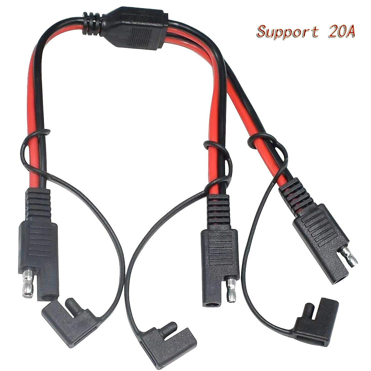 14AWG SAE DC Power Automotive Connector Cable Y Splitter 1 to 2 SAE Extension Cable, Fit for Suitable for Solar Battery Connection and Transfer 12inch/30cm - with Protective Cover