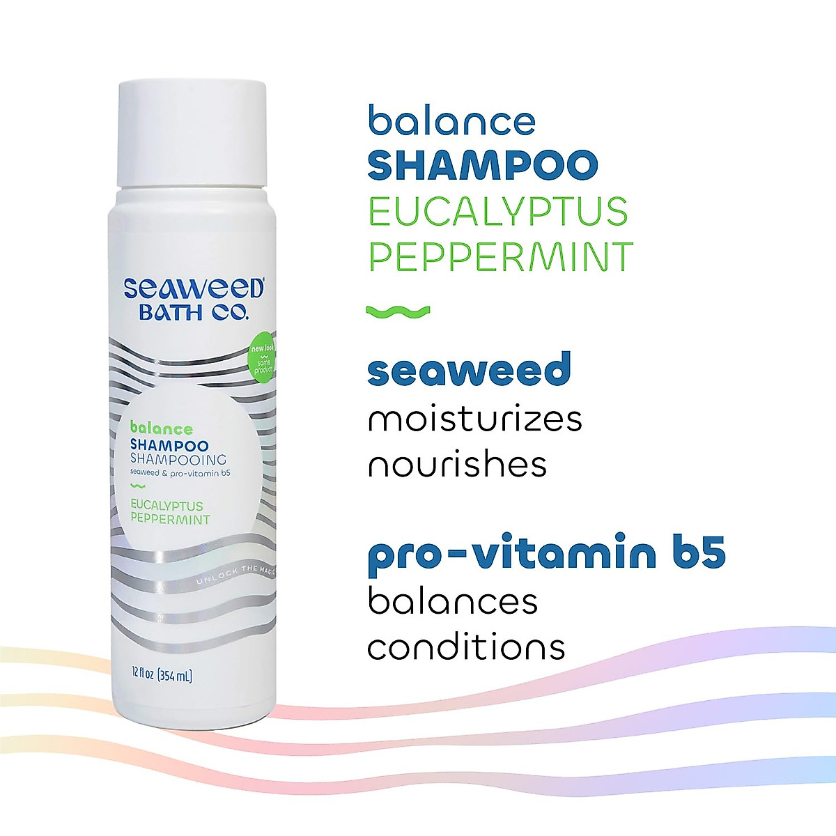 Seaweed Bath Co. Balance Shampoo, Eucalyptus Peppermint Scent, 12 Ounce, Sustainably Harvested Seaweed, Pro Vitamin B5, For Normal to Oily Hair