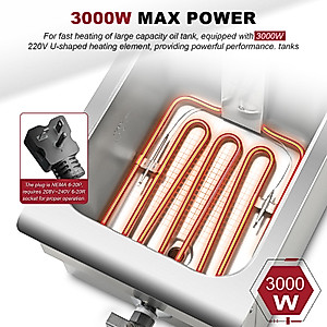 AiedCom 8L/8.45QT Commercial Electric Deep Fryer with Basket & Lid, Stainless Steel Kitchen Countertop Frying Machine with Drain for Home Kitchen, Restaurant, Delis, 3000 Watts 208~240V