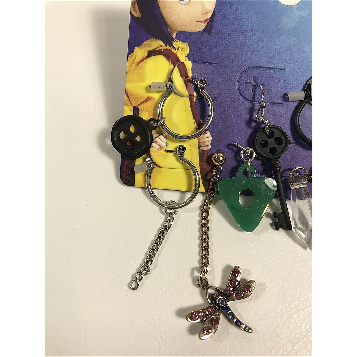 Coraline Key & Seeing Stone Mismatch Earring 9 pc set Licensed, Black