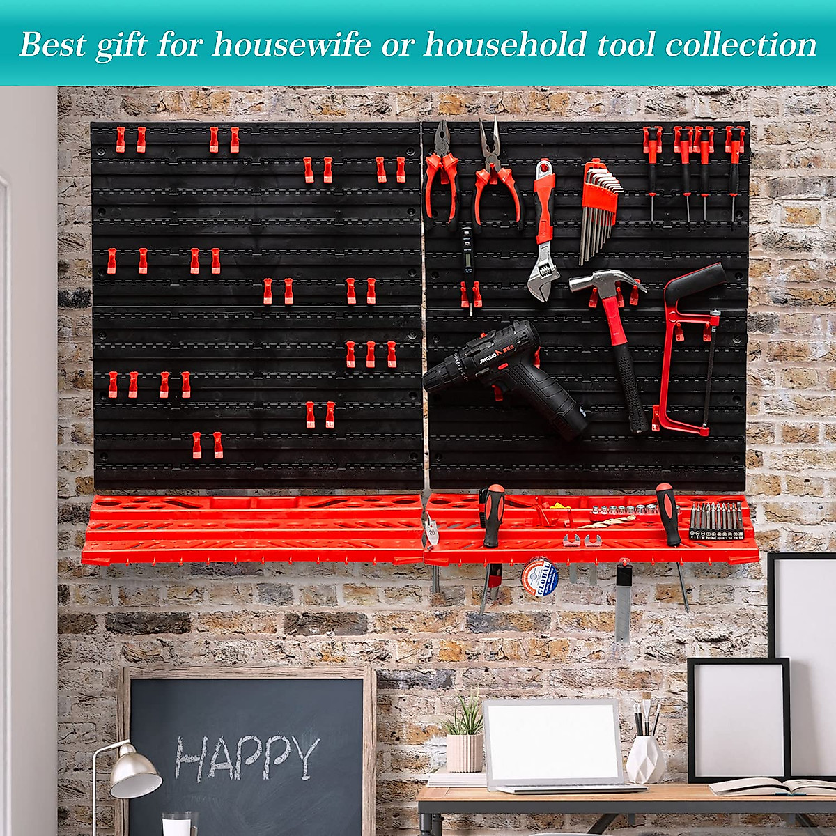 54-Piece Wall Mounted Peg Board,Large Capacity Garage Storage Rack,Pegboard Wall Organizer Tool Organizer for Tool, Parts,Workbench,Garge