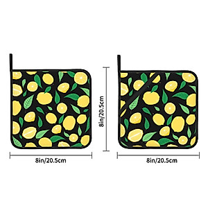 Square Insulated Pot Holder Sets of 2,Lemon Fruit Printed Pot Holders for BBQ Cooking Baking