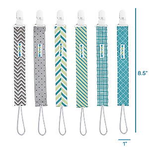 Pacifier Clip by Enovoe - 6 Pack of Pacifier Clips - Stylish Teething Ring Pacifier Holder Clip for Baby Boys and Girls - Multicolor - binkie Clip Baby Pacifier