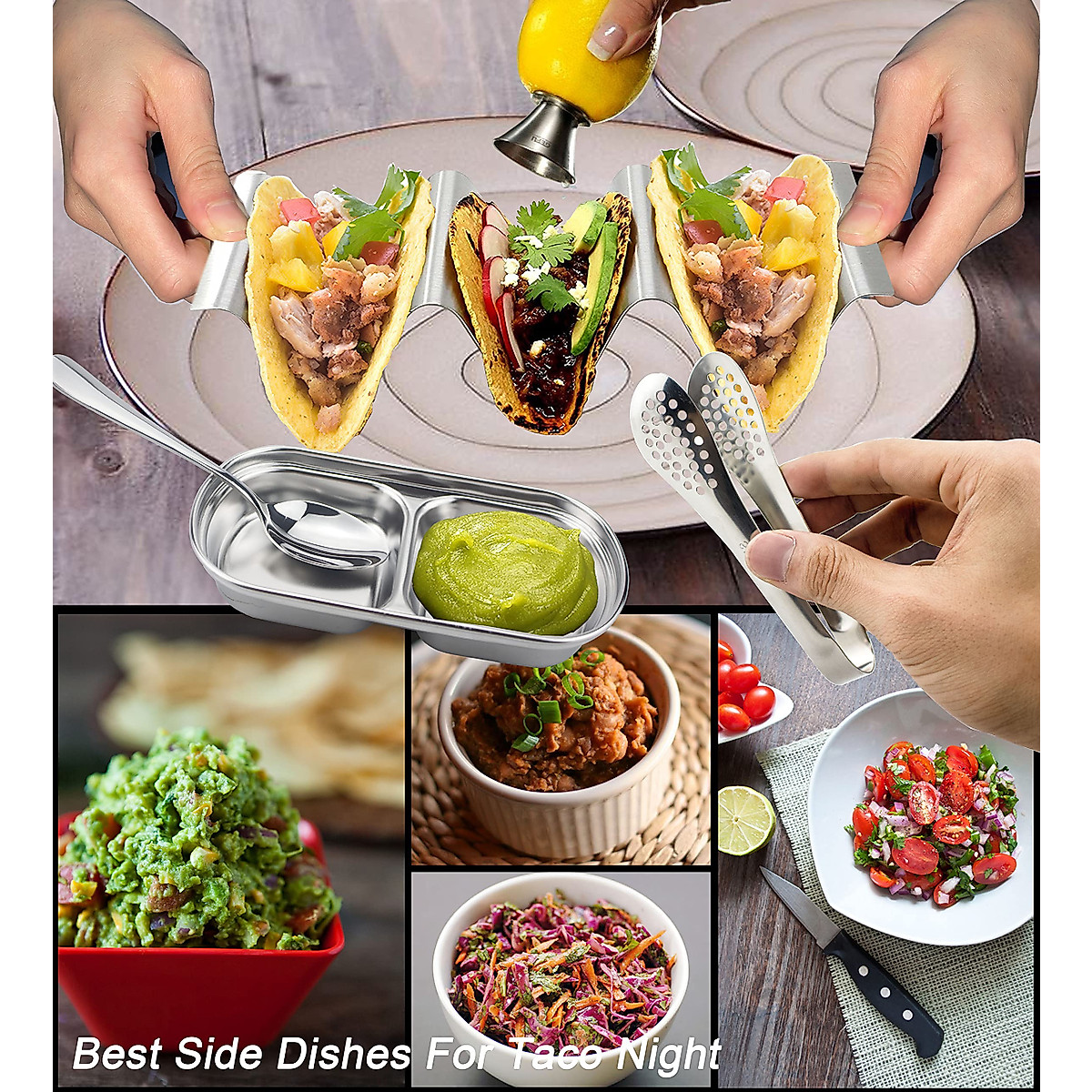 Taco Holders 4 Packs, Stainless Steel Taco Racks With Handles by Encoli, Toco Stand Hold up to 3 taco, Oven Grill Dishwasher Safe