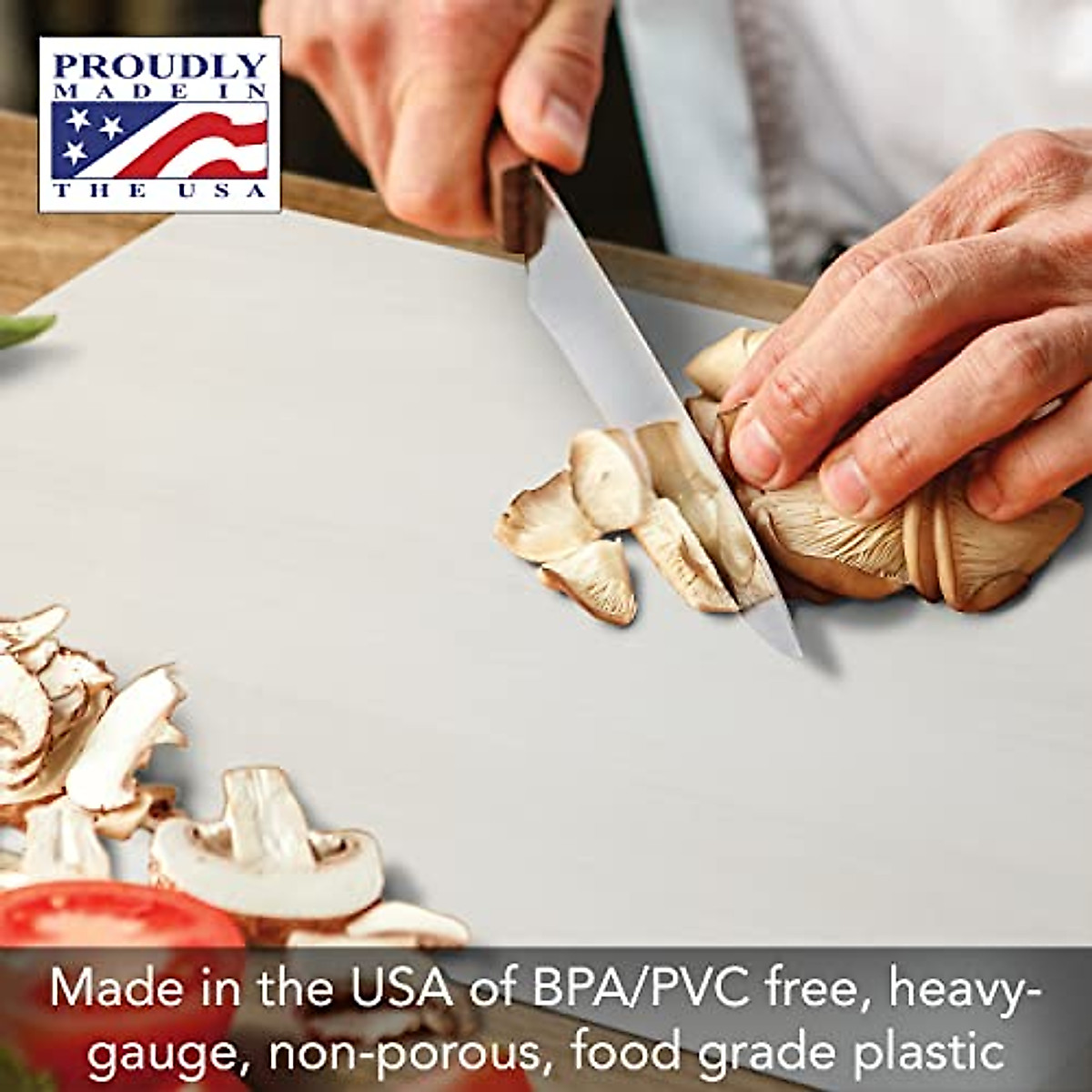 Cut N' Funnel Food Service Grade Heavy Gauge Flexible Cutting Board Mats 4 Pack 9” x 12” Made in the USA BPA Free Plastic Dishwasher Safe